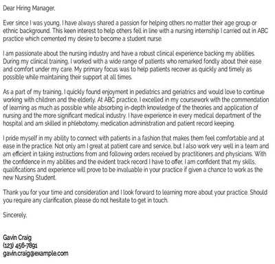 Resume Cover Letter Examples Nursing Student
