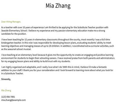Substitute Teacher Cover Letter
