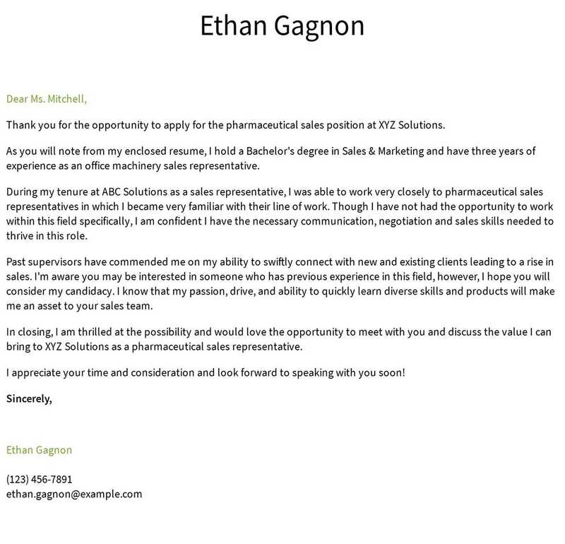 Pharmaceutical Sales Rep Cover Letter Examples 300 Cover Letter Example