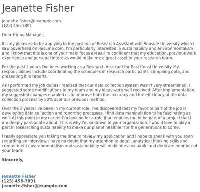 Cover Letter Examples Research Assistant